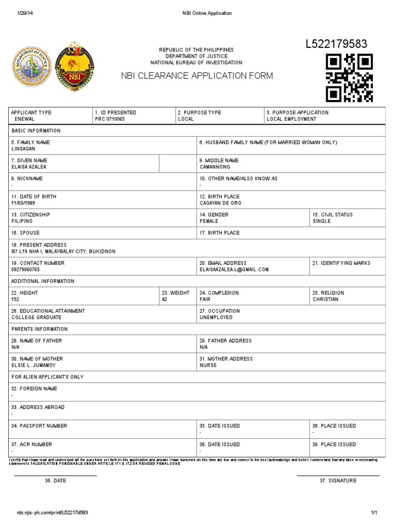 NBI Clearance Renewal Application | PDF