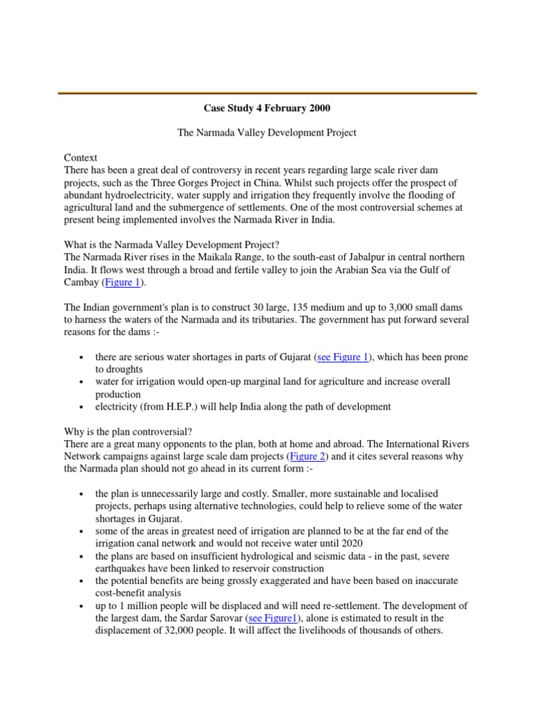Case Study 4 February 2000-Narmada Project | PDF | Agriculture | Environmental Politics
