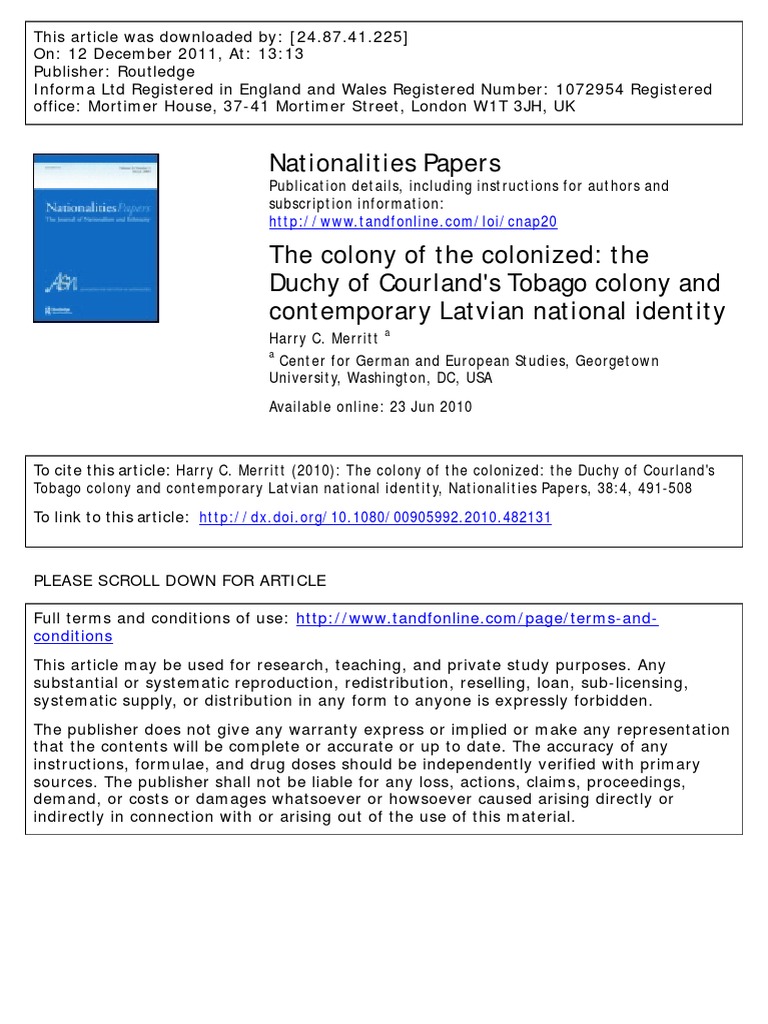 The Colony of The Colonized: The Duchy of Courland's Tobago Colony and ...