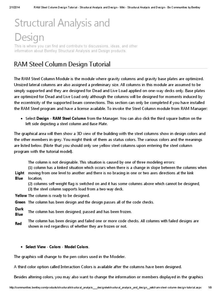 RAM Steel Column Design Tutorial - Structural Analysis and Design ...