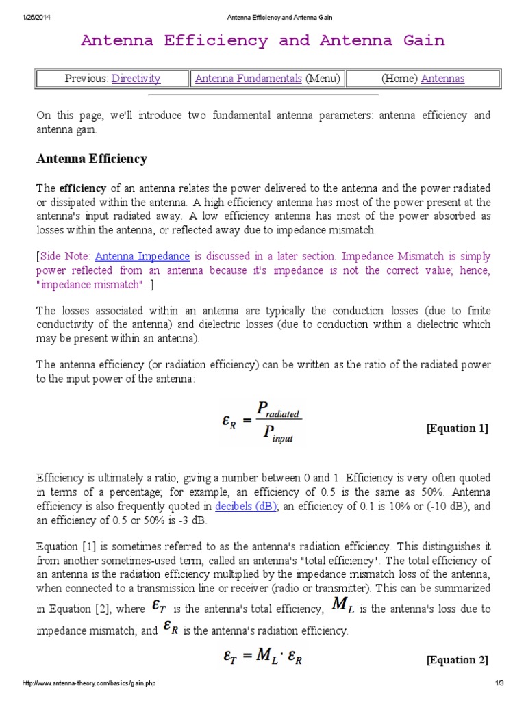 Antenna Efficiency and Antenna Gain | PDF | Antenna (Radio) | Radio ...