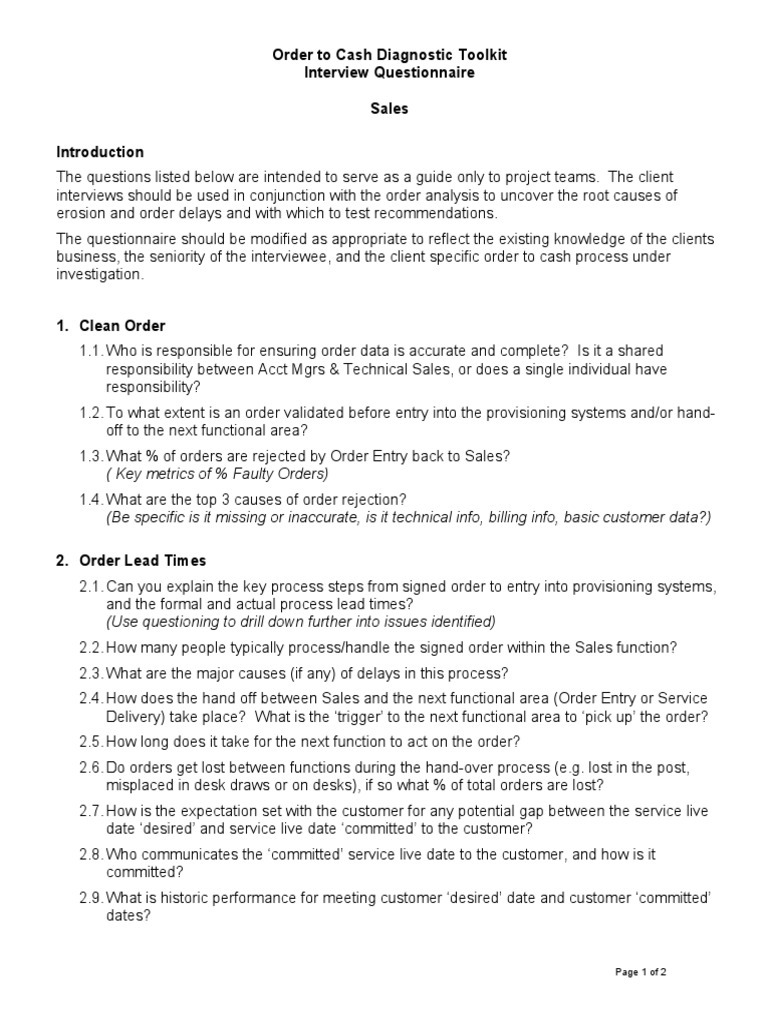 Interview Questionnaire Sales | PDF | Revenue | Business Economics