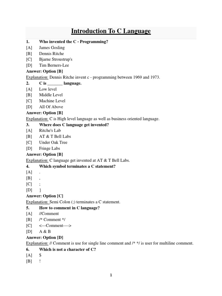 Introduction To C Language Pdf C Programming Language Data Type
