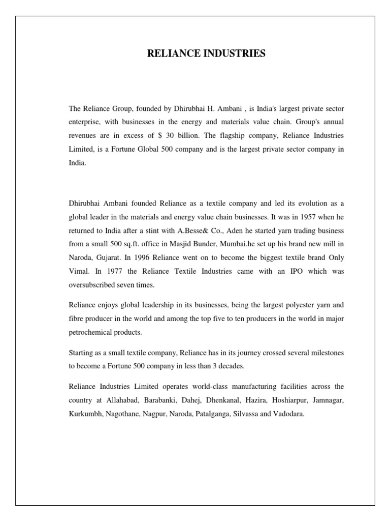 Annual Report of Reliance | PDF