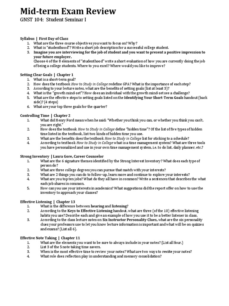 Mid-Term Exam Review SP13 | PDF | Lecture | Time Management