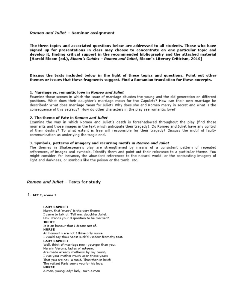 Seminar Assignment+Presentation Topics - Romeo and Juliet | PDF ...