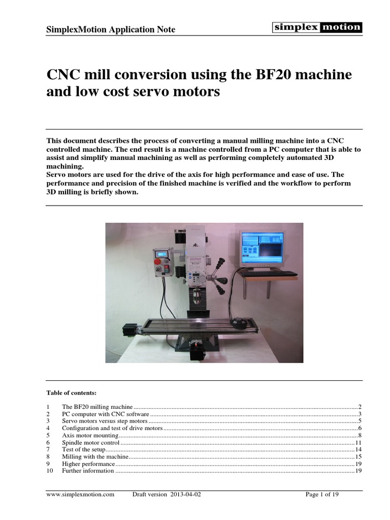 Simplex Motion Servo Cncmillbf20 | PDF | Numerical Control | Personal ...