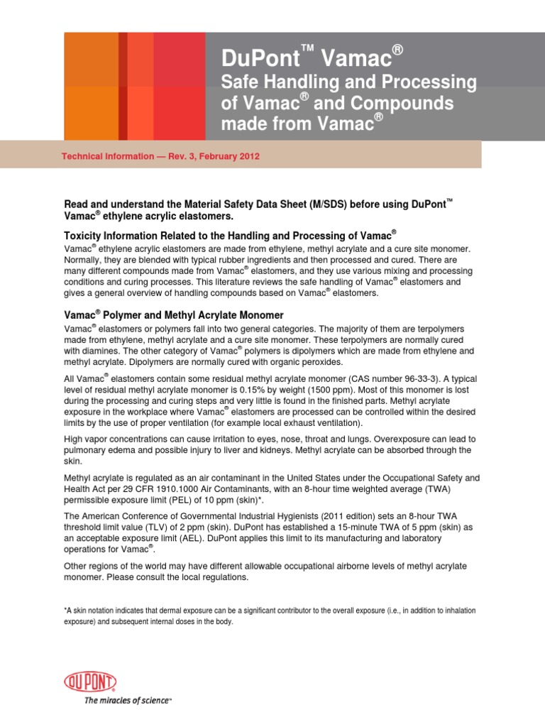 Vamac Compounds, Safe Handling and Processing | PDF | Odor | Chemistry