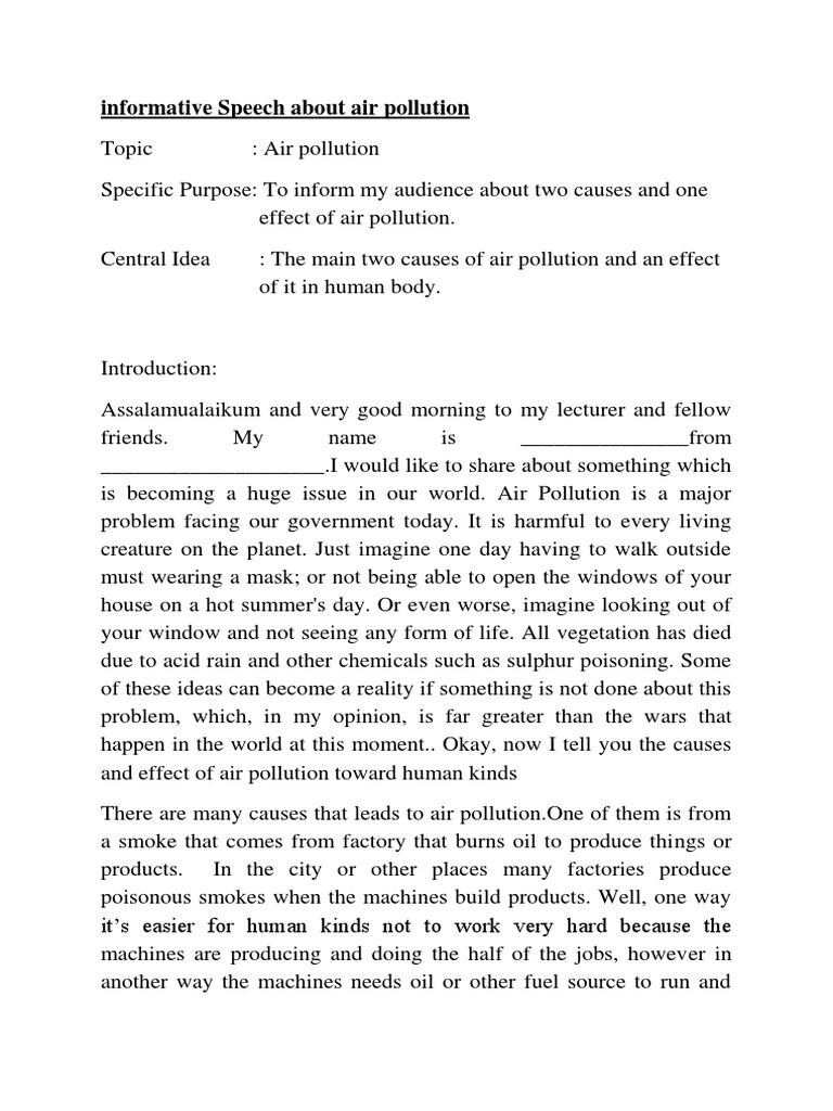 Informative Speech About Air Pollution | PDF | Air Pollution ...