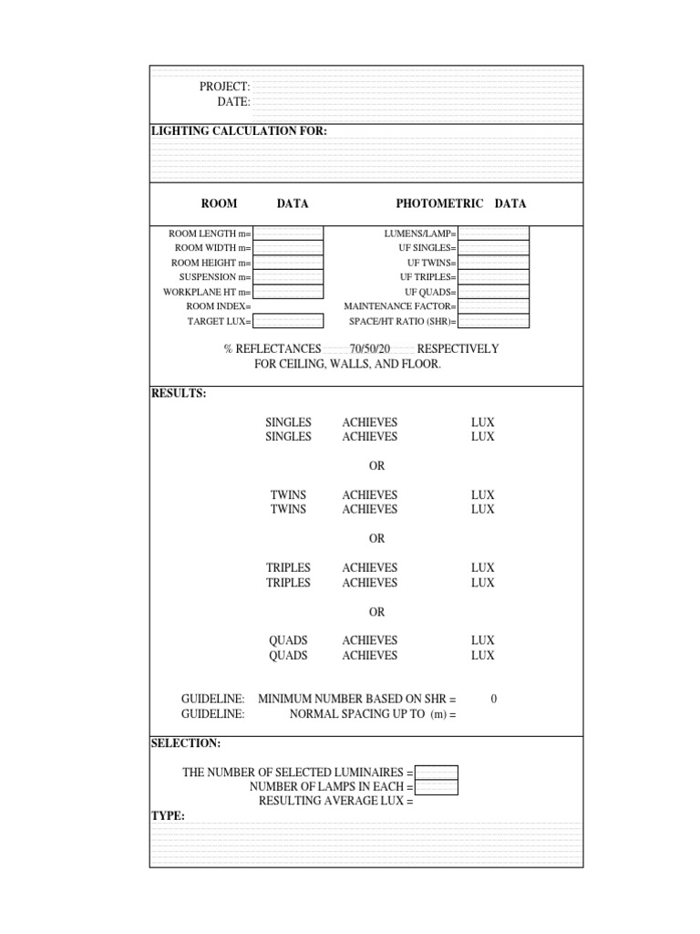 Lighting Lux Calculation | PDF