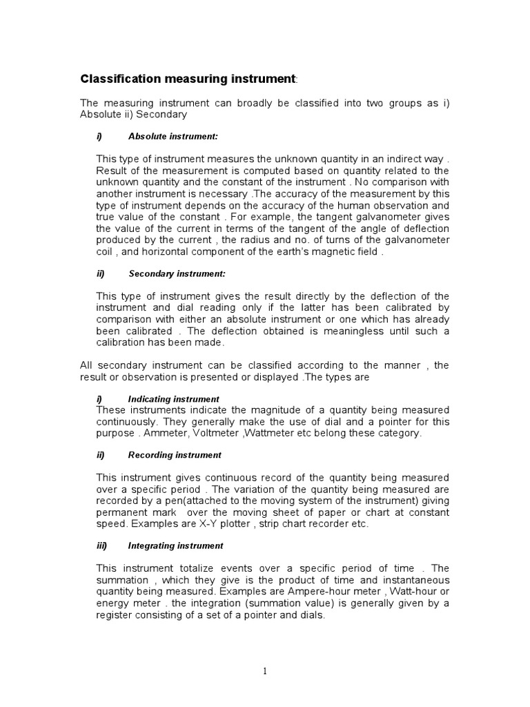 Classification Of Instruments Pdf Electromagnetic Induction Measuring Instrument