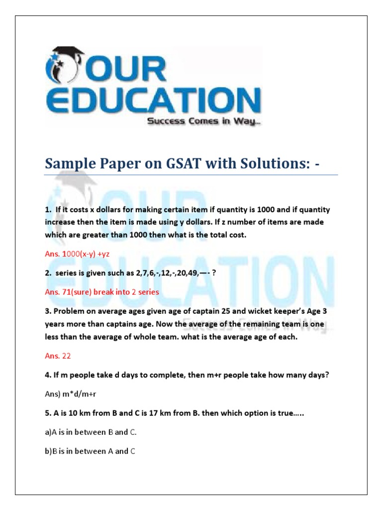 GSAT Sample Paper With Solutions | PDF | Digital Subscriber Line ...