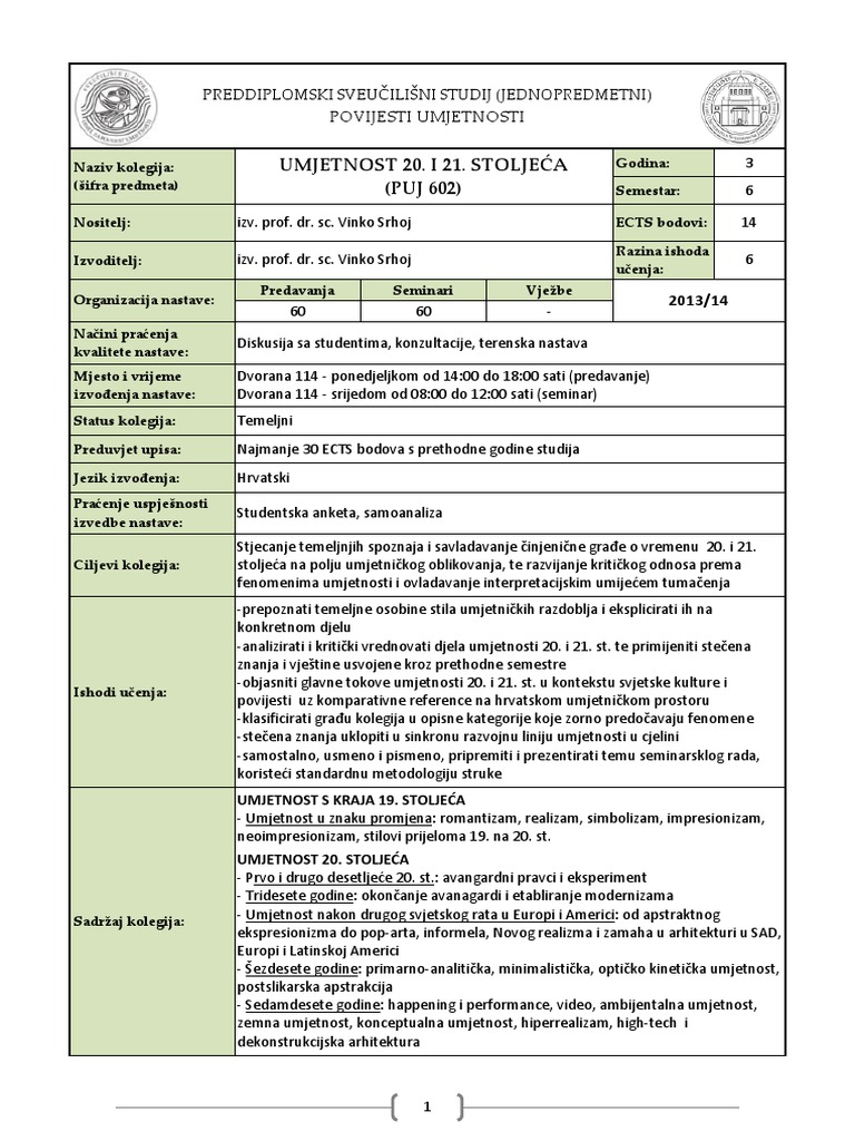 Umjetnost 20. I 21. Stoljeća (JPD) | PDF