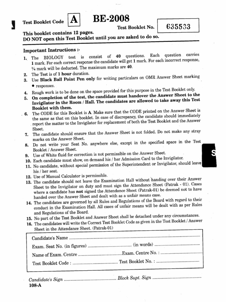 (WWW - Entrance-Exam - Net) - GUJCET Biology Sample Paper 1 | PDF ...