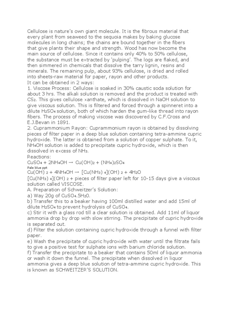 Preparation of Cupraammonium Rayon | PDF | Rayon | Cellulose