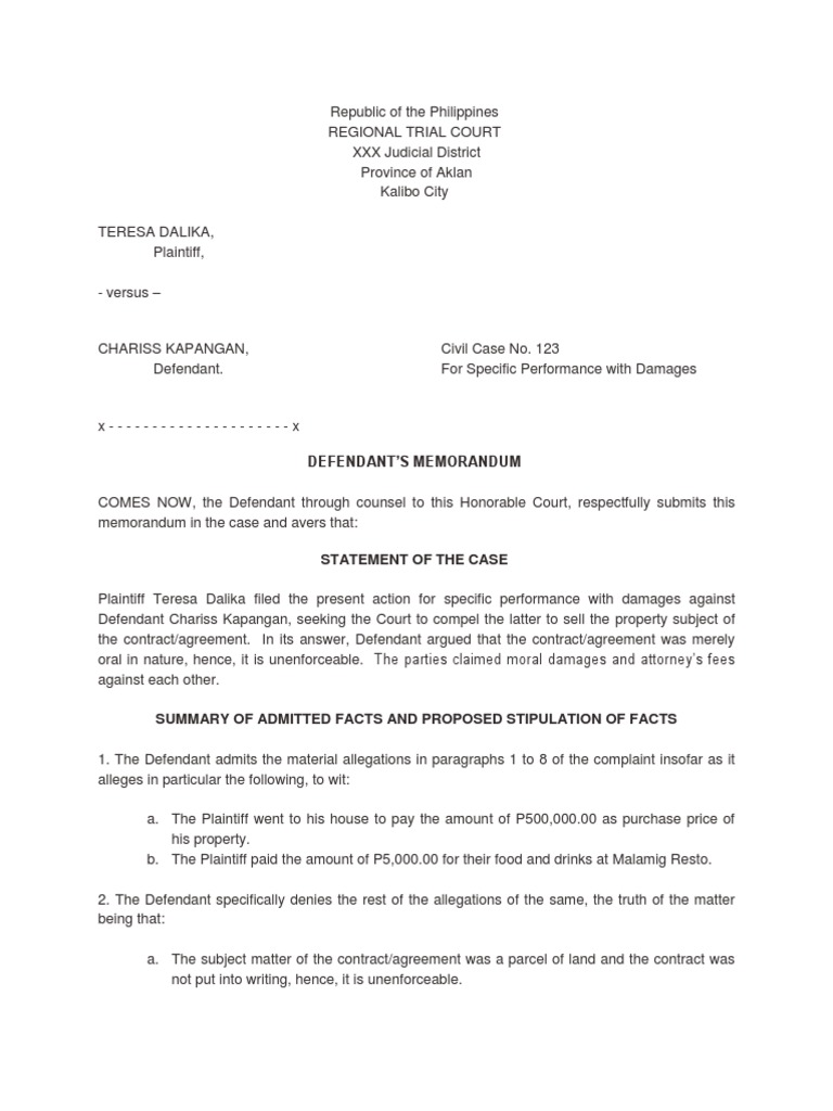 Trial Memo sample | Lawsuit | Damages