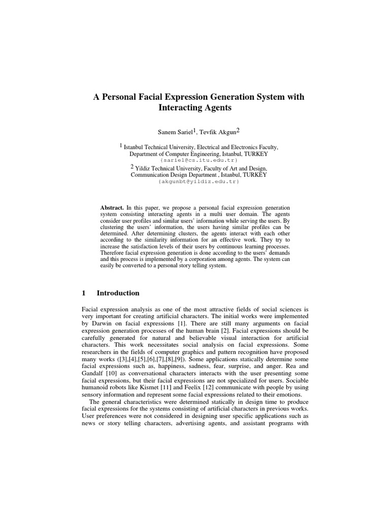 A Personal Facial Expression Generation System With Interacting Agents ...
