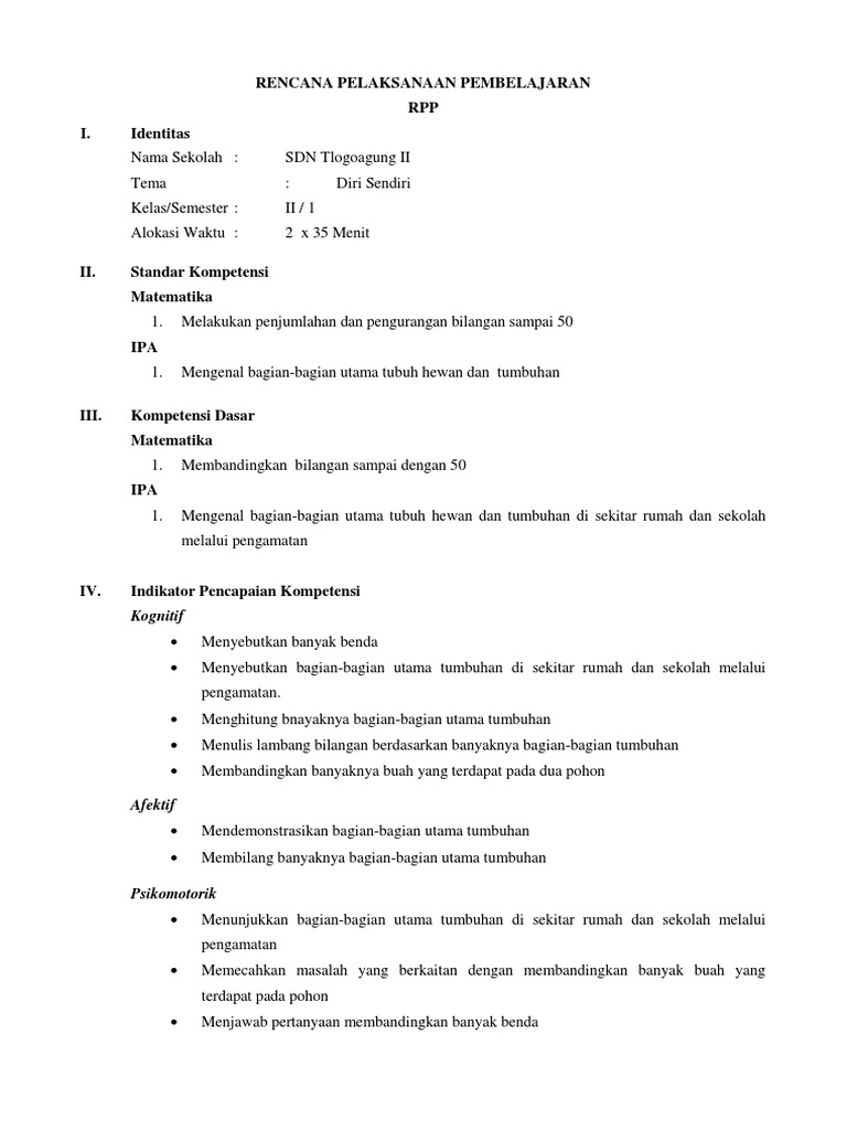 Contoh RPP Tematik Kls II | PDF
