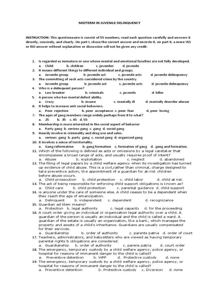 Midterm in Juvenile Delinquency | PDF | Legal Guardian | Juvenile ... Midterm in Juvenile Delinquency | PDF | Legal Guardian | Juvenile ...