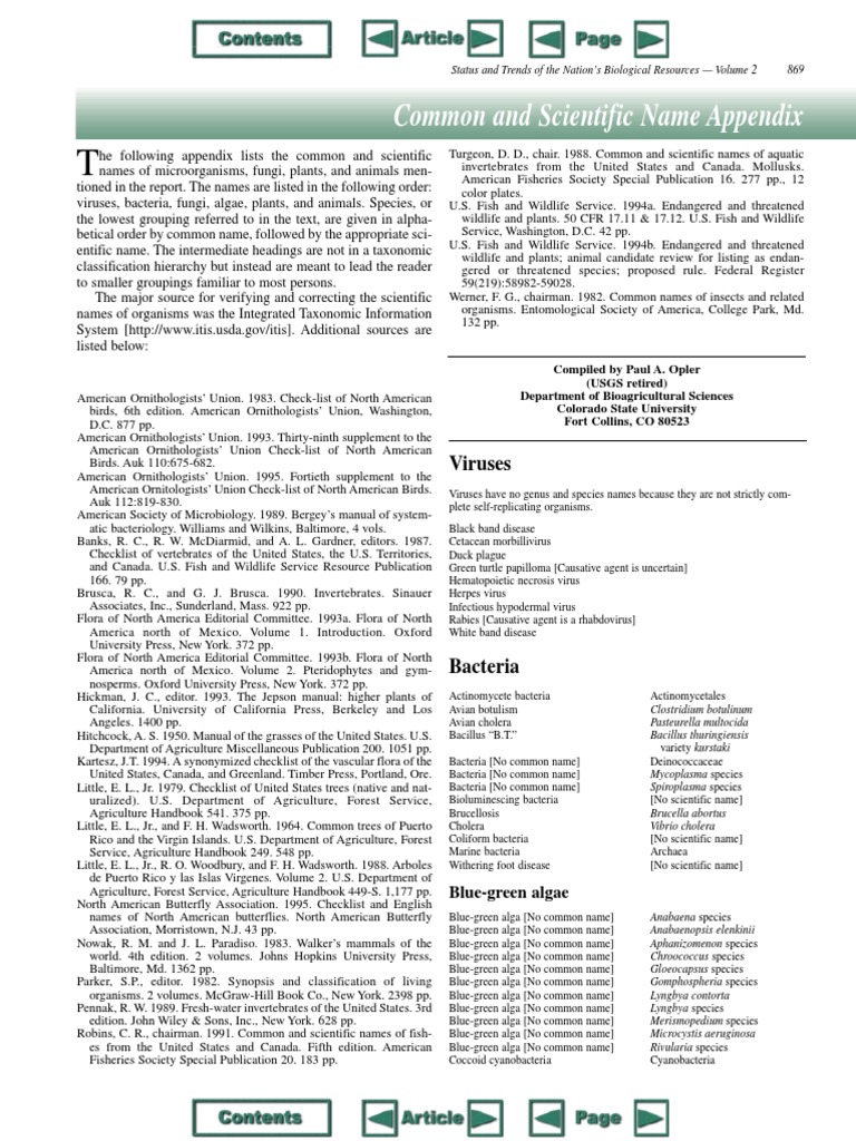 Common and Scientific Names List | PDF