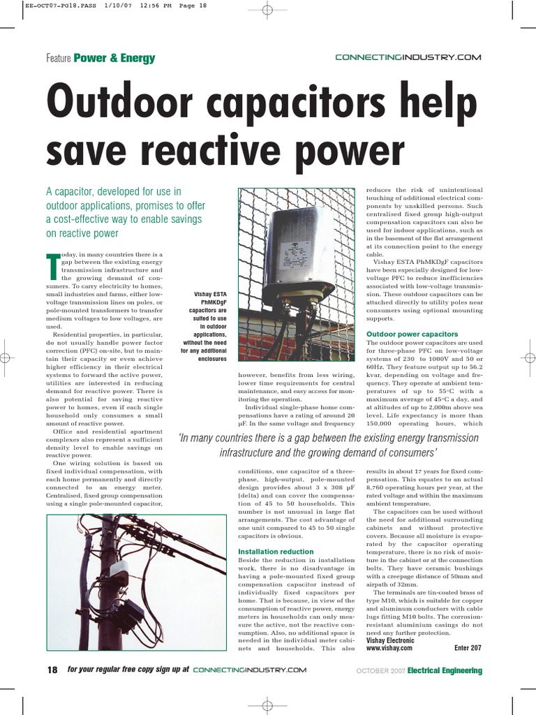 Outdoor Capacitors Help Save Reactive Power | PDF | Capacitor ...