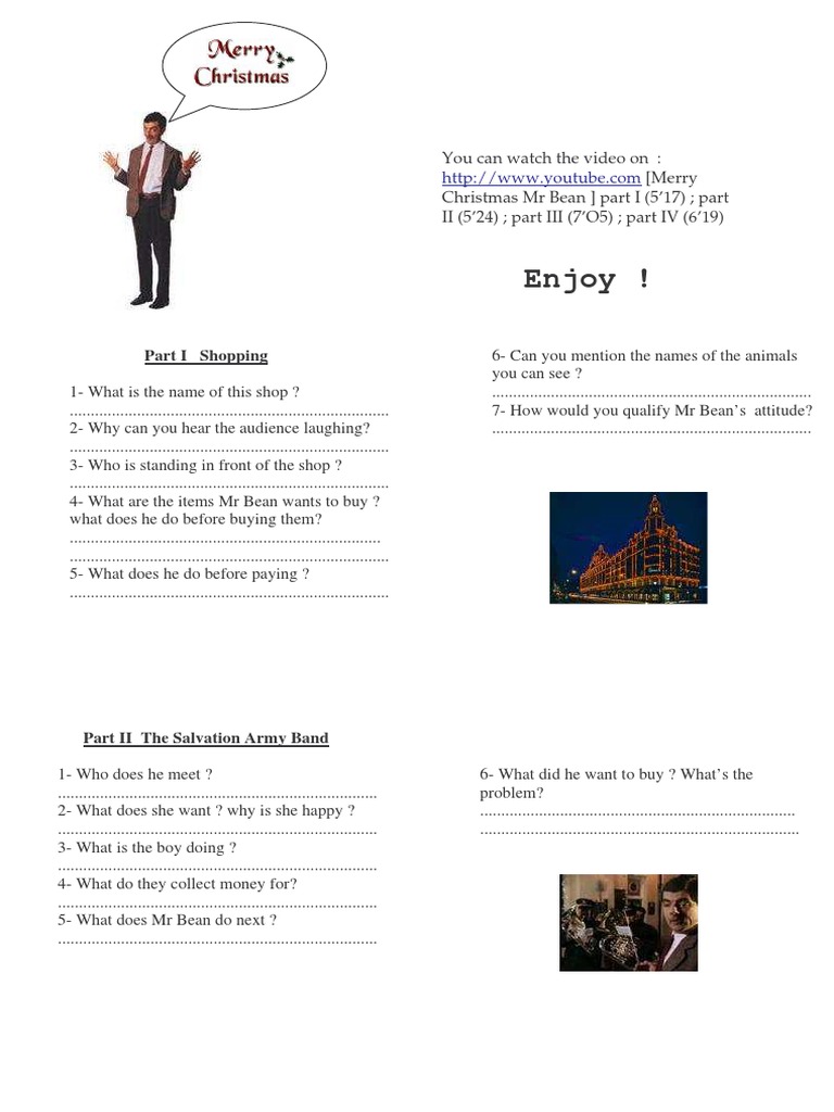 Merry Christmas MR Bean Student Worksheet | PDF | Christmas