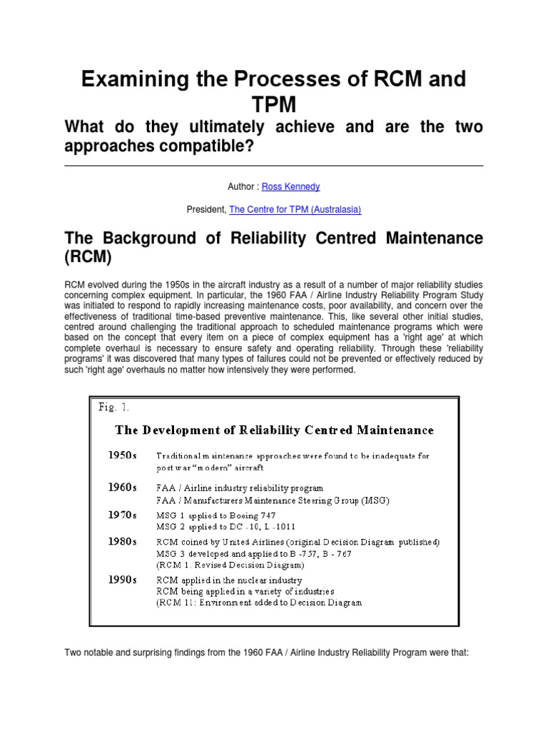 Examining The Processes of RCM and TPM | PDF | Reliability Engineering | Production And ...