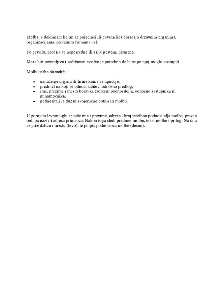 Obrazac Za Pisanje Molbe Za Posao | PDF