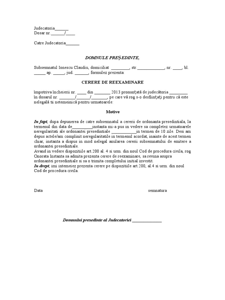 Cerere de Reexaminare Anulare Cerere | PDF