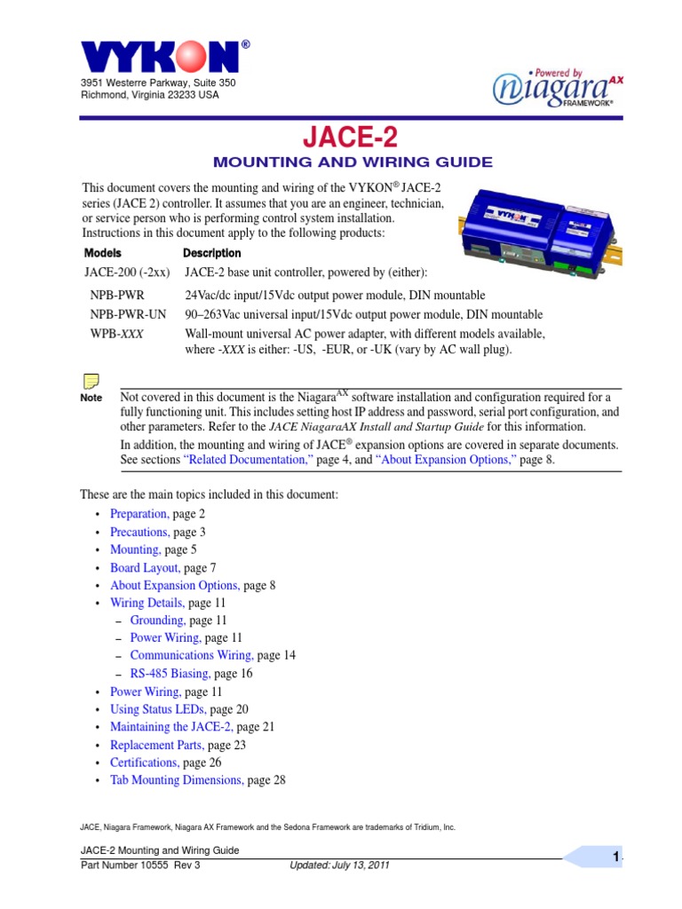 JACE 2 Mounting&Wiring | Electrical Connector | Battery (Electricity)