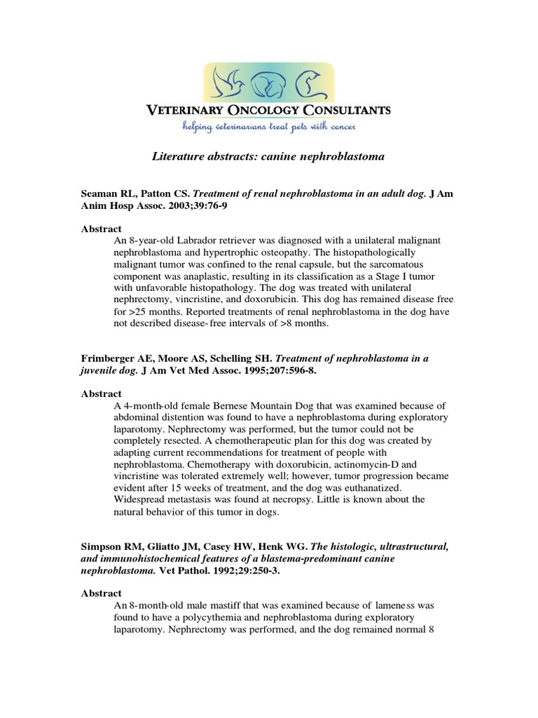 Canine Nephroblastoma Literature Review | PDF | Business
