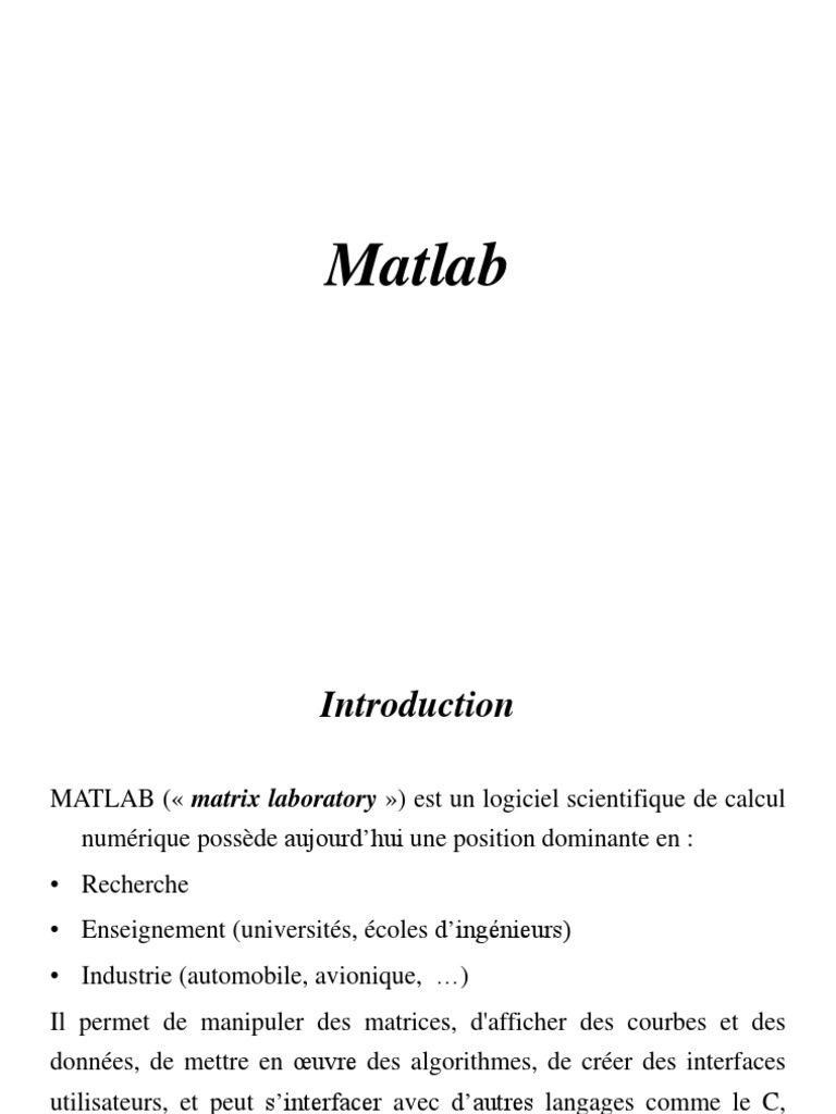 Matlab Presentation | PDF | MATLAB | Enseignement des mathématiques