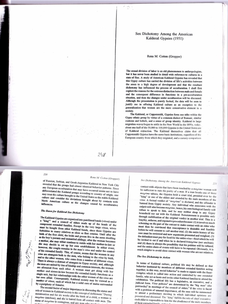 Rena M Cotten Sex Dichotomy Among The American Kalderash Pdf Wife Romani People
