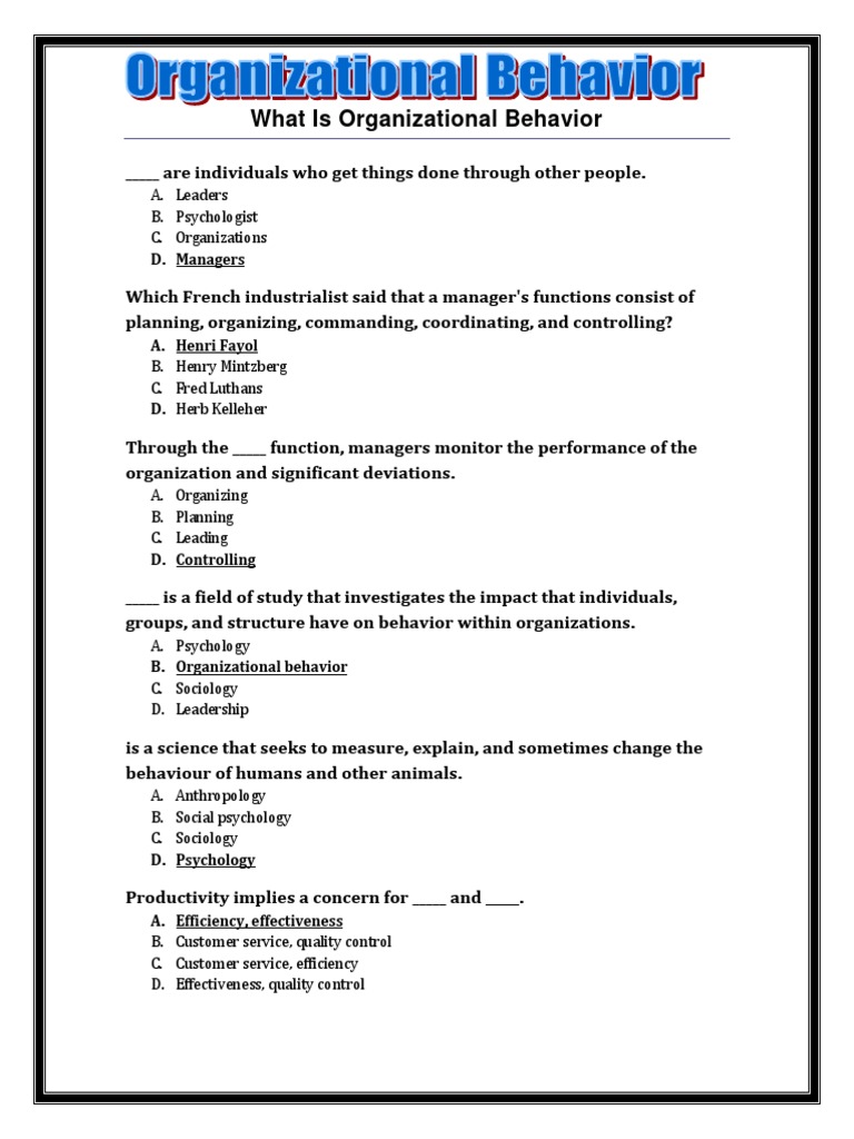 Organizational Behavior - Final Exam | PDF | Organizational Structure ...