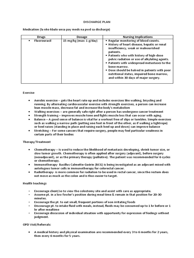 Discharge Plan | Colorectal Cancer | Chemotherapy