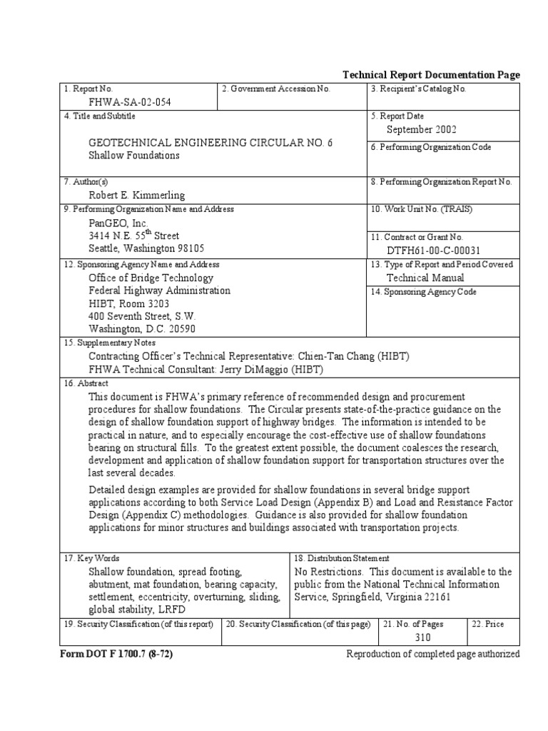 FHWA Guide to Shallow Foundations | PDF