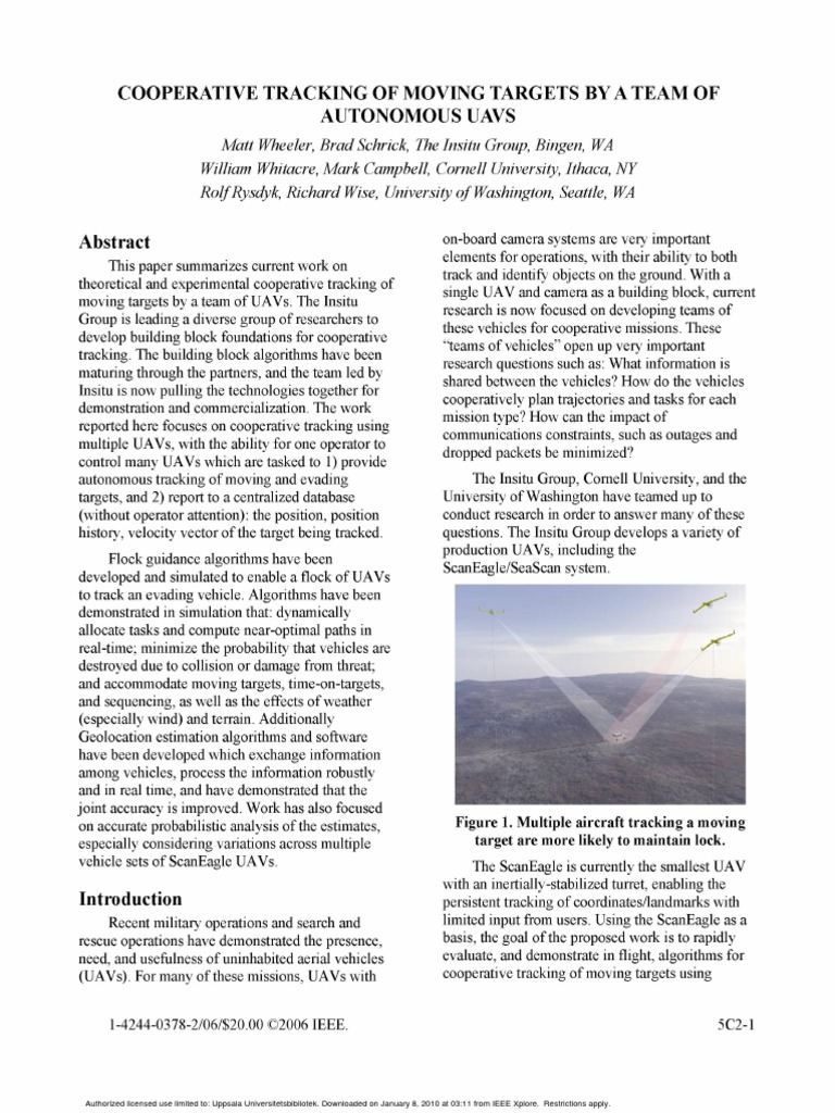 Autonomous Uavs: Cooperative Tracking of Moving Targets by A Team of | PDF | Unmanned Aerial ...