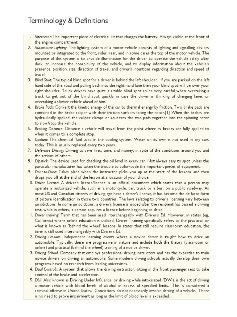 Glossary of Driving Terms | PDF | Driving | Traffic