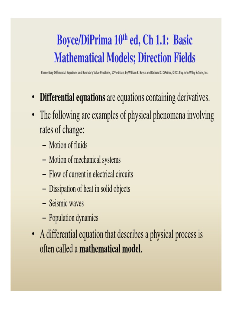 Boyce/Diprima 10 Ed, CH 1.1: Basic Mathematical Models Direction Fields | Download Free PDF ...
