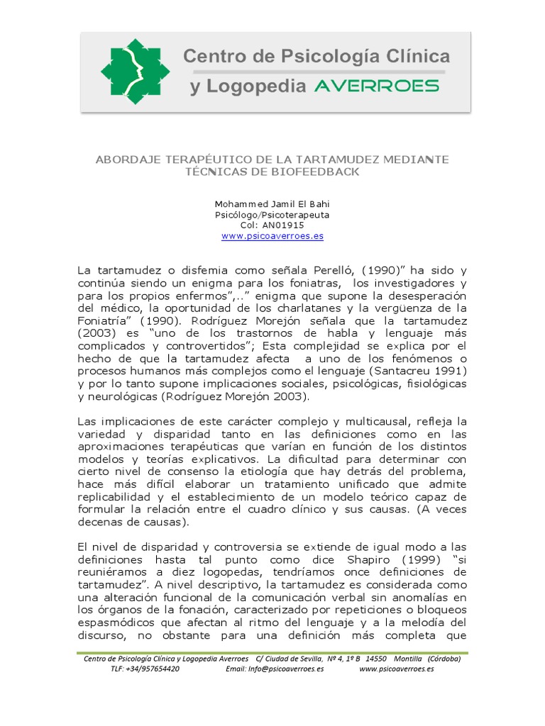 Abordaje Terapéutico de La Tartamudez Mediante Técnicas de Biofeedback | PDF | Tartamudeo ...