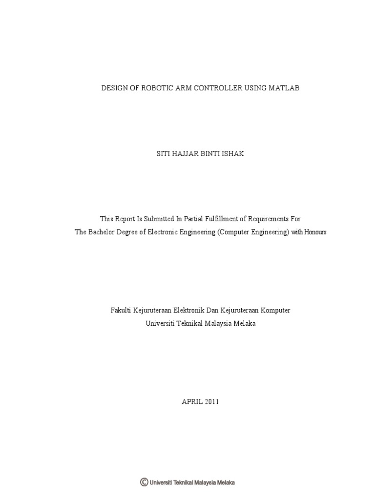 Design of Robotic ARM Controller Using Matlab | PDF | Pic ...