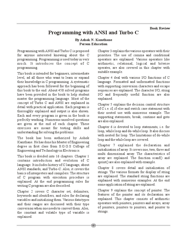 Programming With ANSI and Turbo C 545150379 | PDF | C (Programming Language) | Control Flow