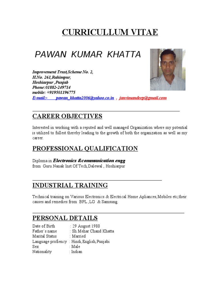 Pawan Kumar Khatta CV: Electronics Engineer | PDF
