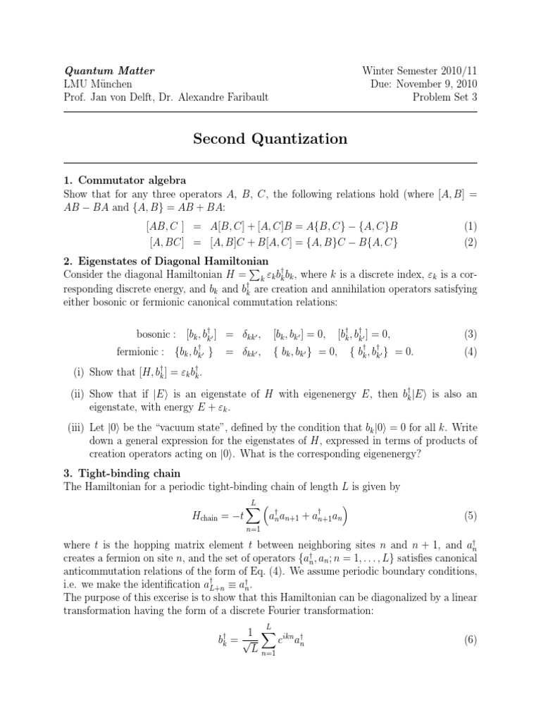 Second Quantization: K K K K K K K | PDF | Spin (Physics) | Condensed ...