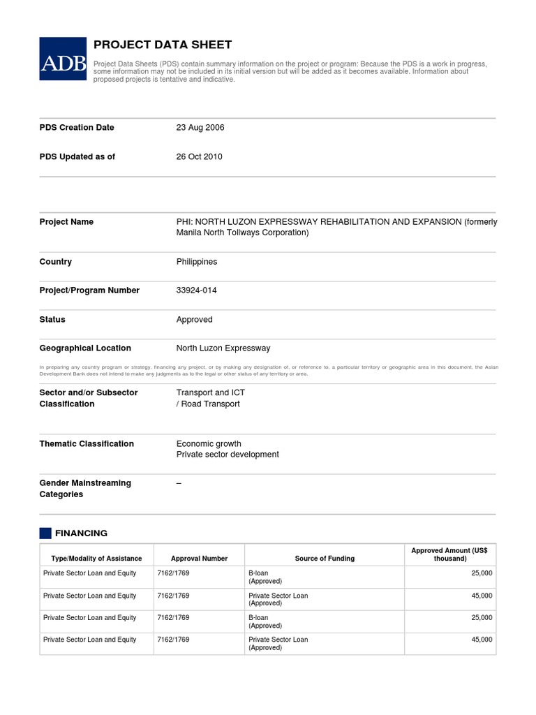 Project Data Sheet: PDS Creation Date | PDF | Asian Development Bank ...