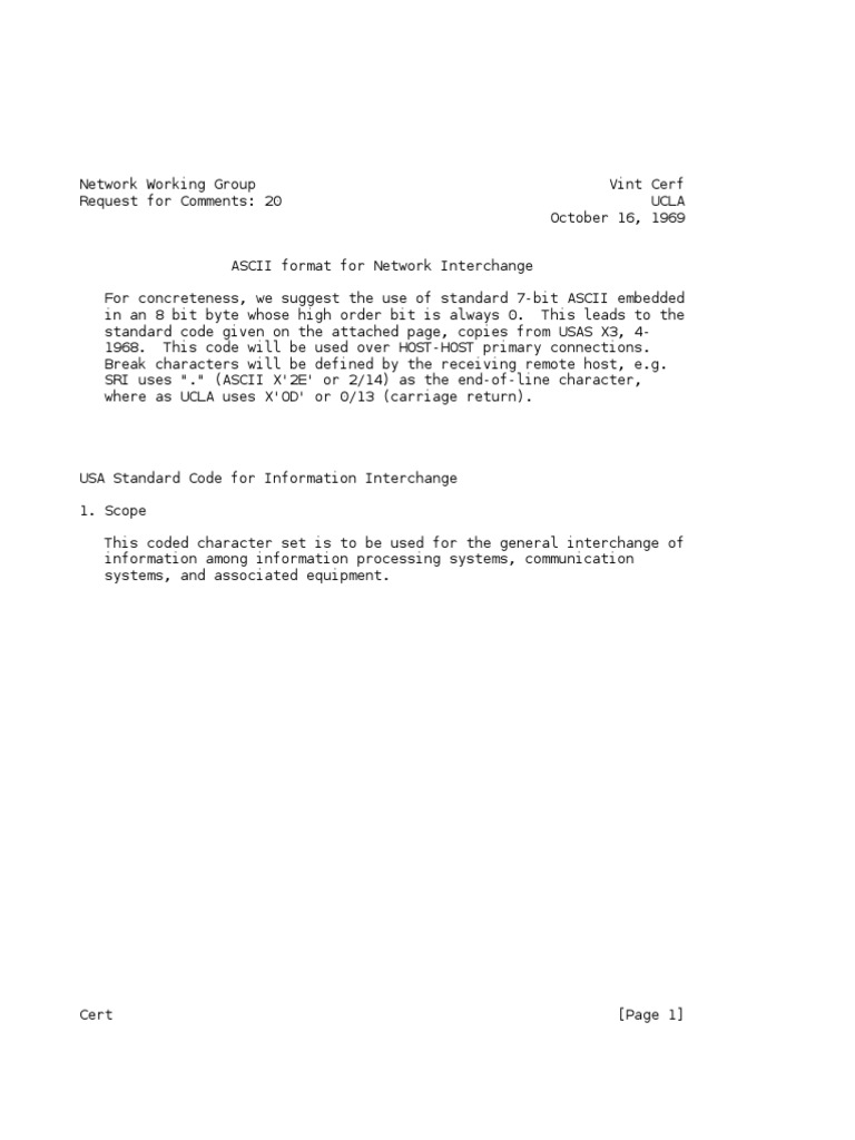 RFC 20 | PDF | Character Encoding | Digital Technology