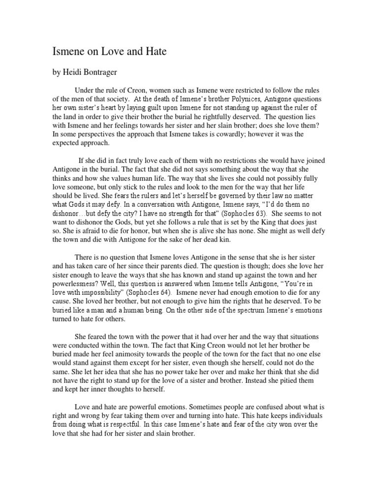 Ismene On Love and Hate | PDF | Oedipus | Theban Mythology