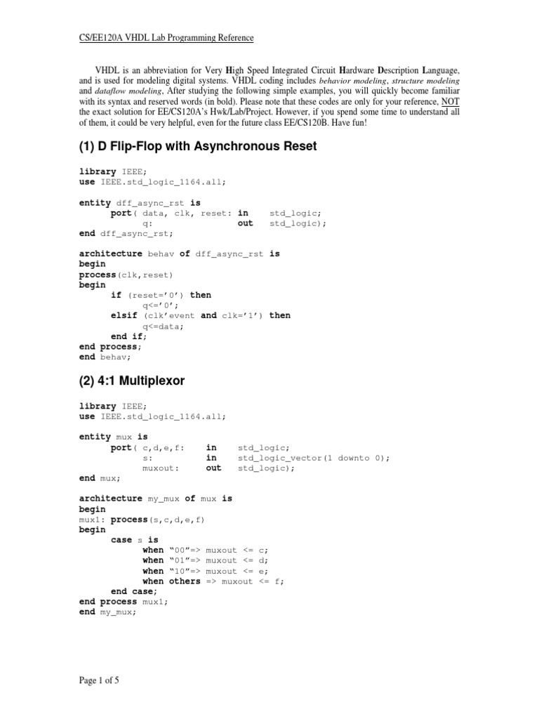 D Flip-Flop With Asynchronous Reset | PDF | Vhdl | Electronic Design