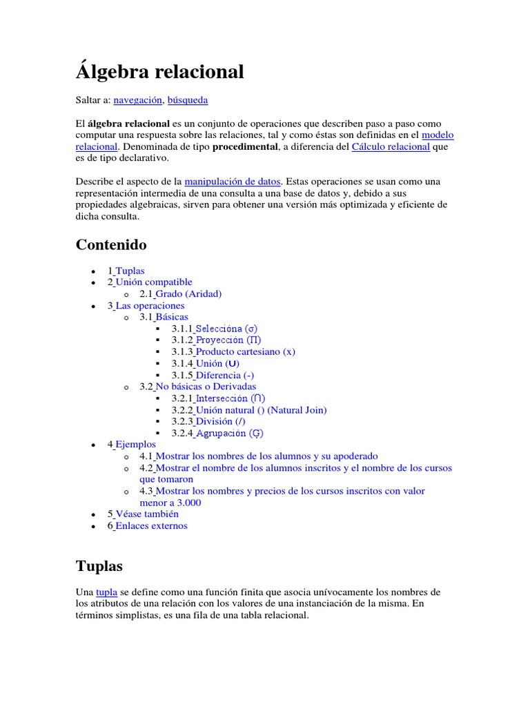 Álgebra Relacional | PDF | Bases de datos | Gestión de datos