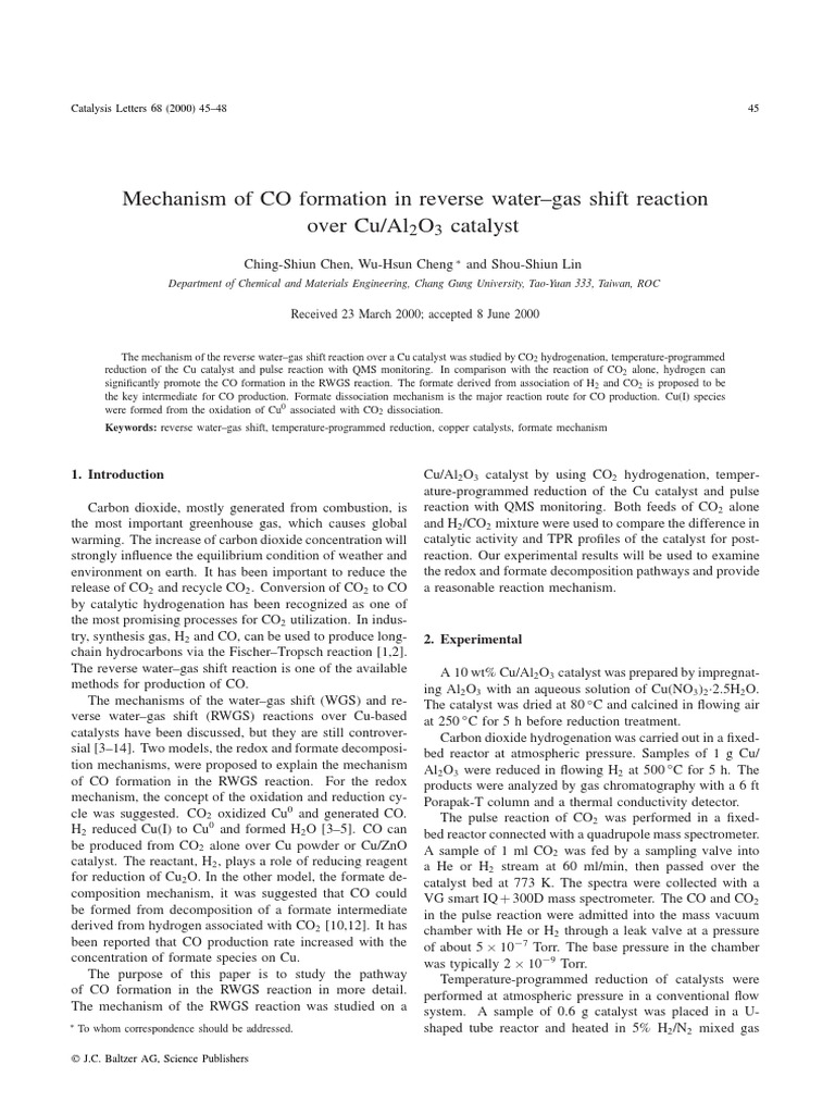 Mechanism of CO Formation in Reverse Water-Gas Shift Reaction Over Cu ...